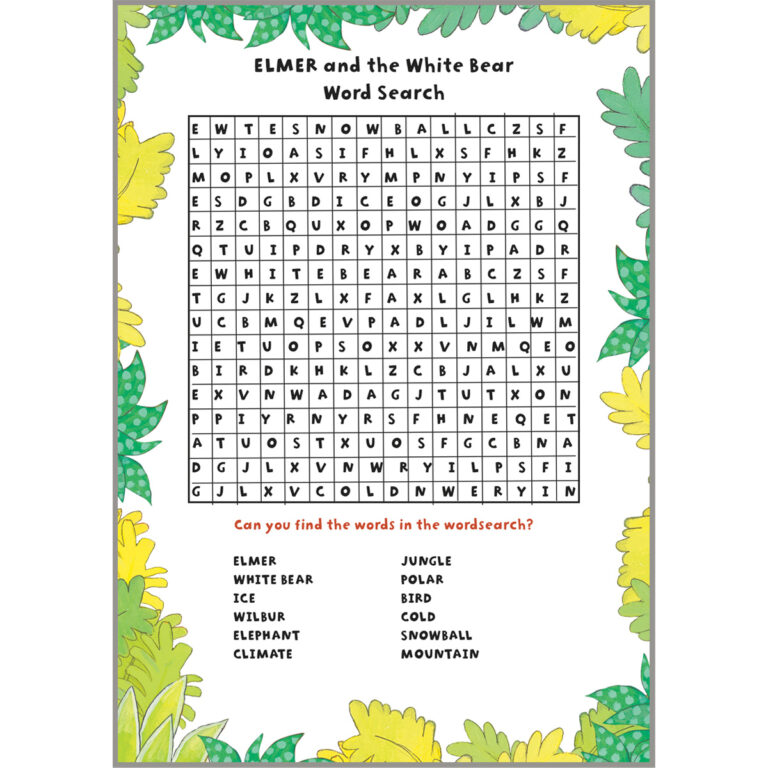 Elmer and the White Bear Word Search - Elmer